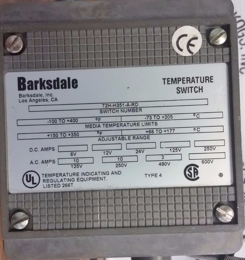 BARKSDALE T2H-H351-A-RD TEMPERATURE SWITCH 480V-AC -100-400F 150-350F ...