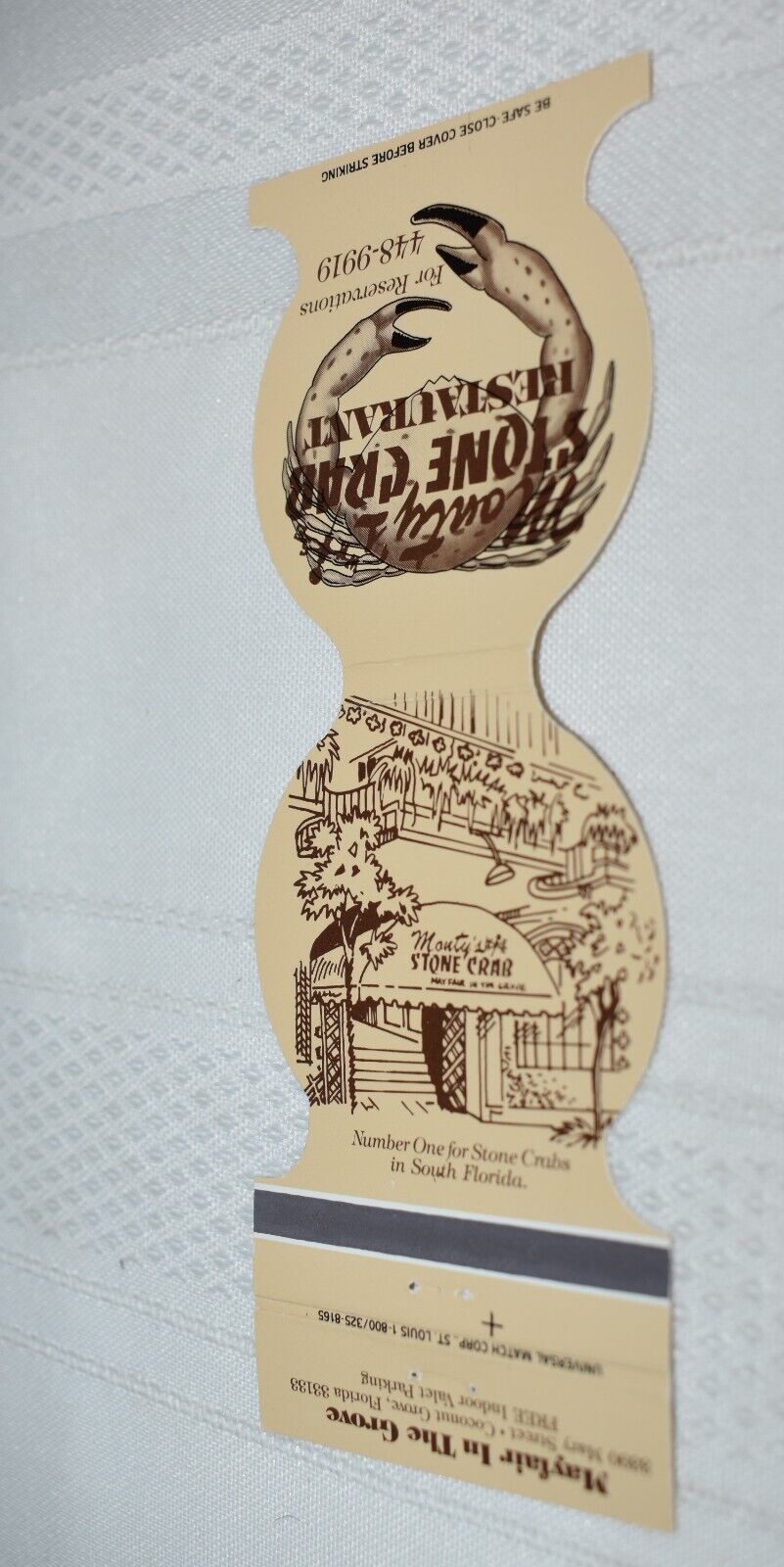 Monty's Stone Crab Restaurant Coconut Grove FL Rear Strike Matchbook ...