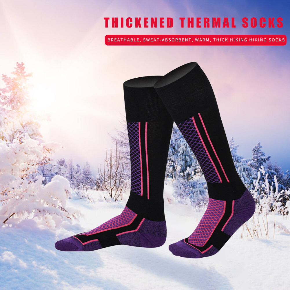Women Thermal Socks Ski Socks for Skiing Hiking Snowboarding (Purple ...