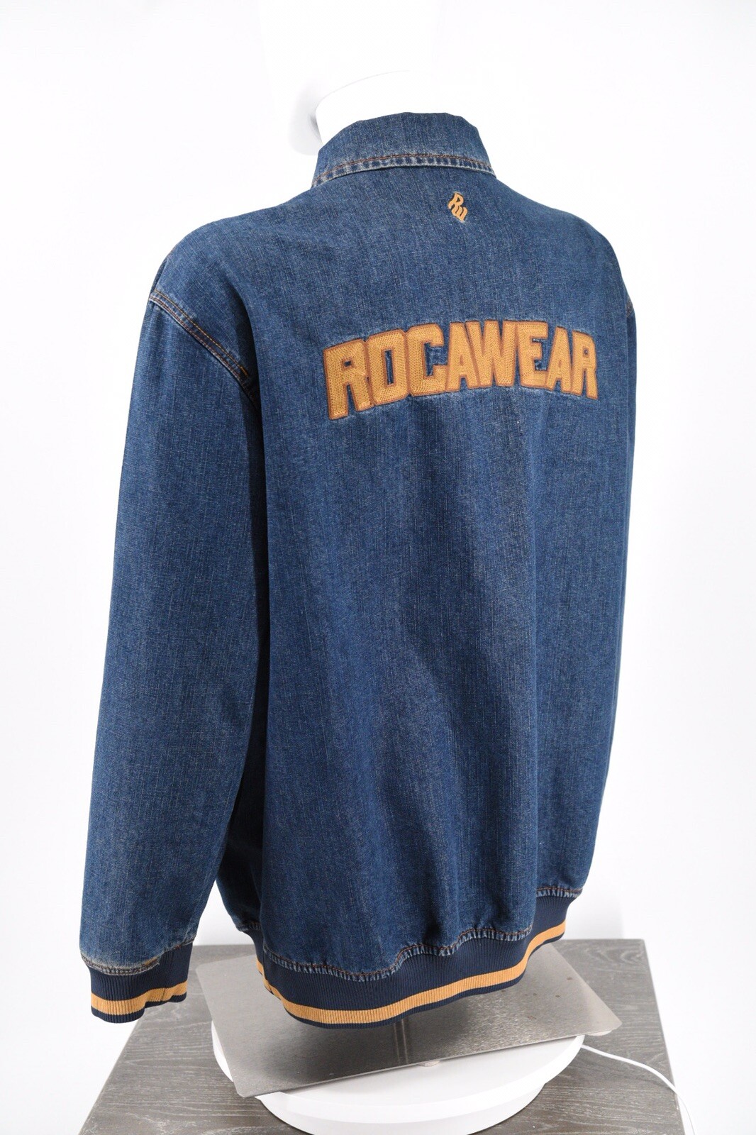 RocaWear Blue Denim Jean Varsity Jacket Appliqué Spe… - Gem