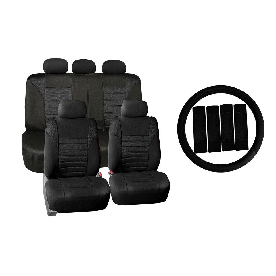 Car Seat Covers Premium 3D Air Mesh Full Set w/ Steering Wheel Cover ...