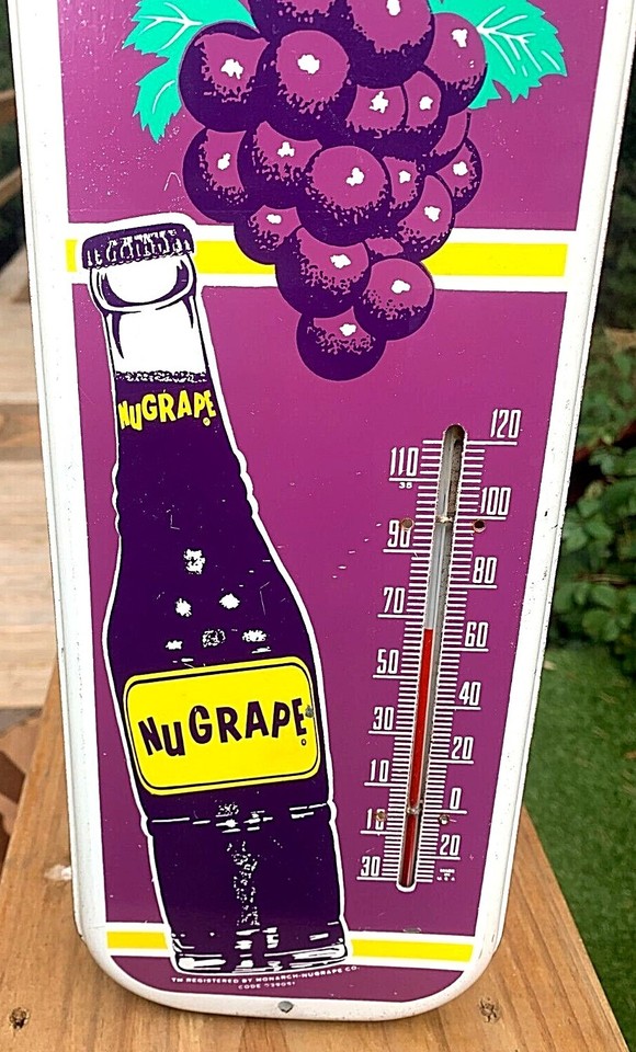Vintage Nugrape Soda Pop Metal Thermometer Sign W/ bottle nice shape ...