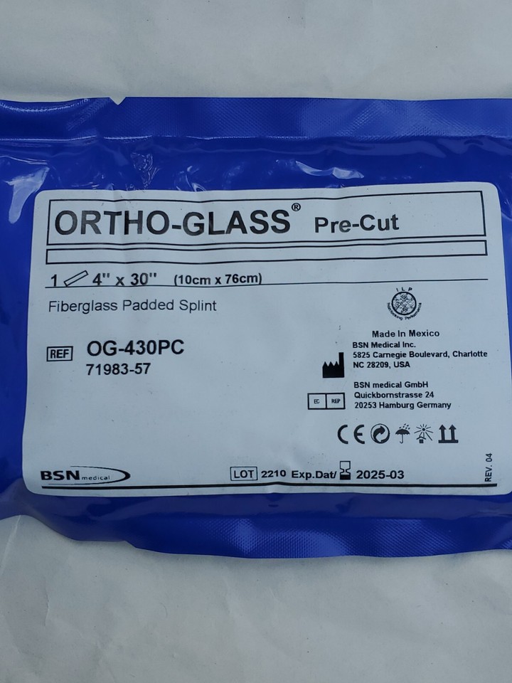 BSN Medical OG-430PC ORTHO-GLASS Pre-Cut Fiberglass Padded Splint 4"x30 ...