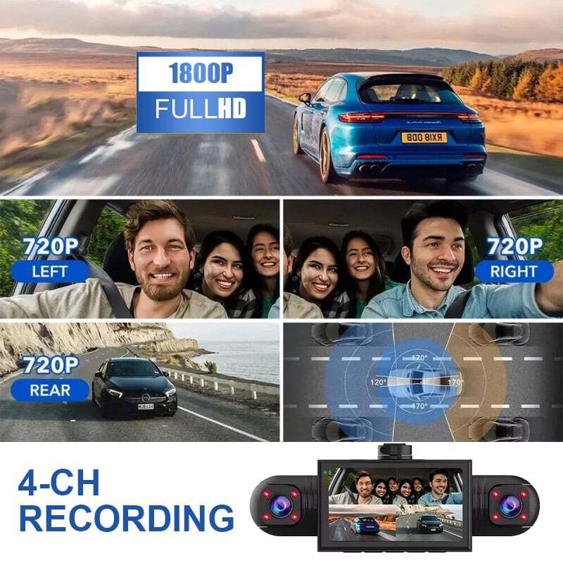 360° View 4 Channel Dash Cam Front Rear Inside Left Right HD Driving ...