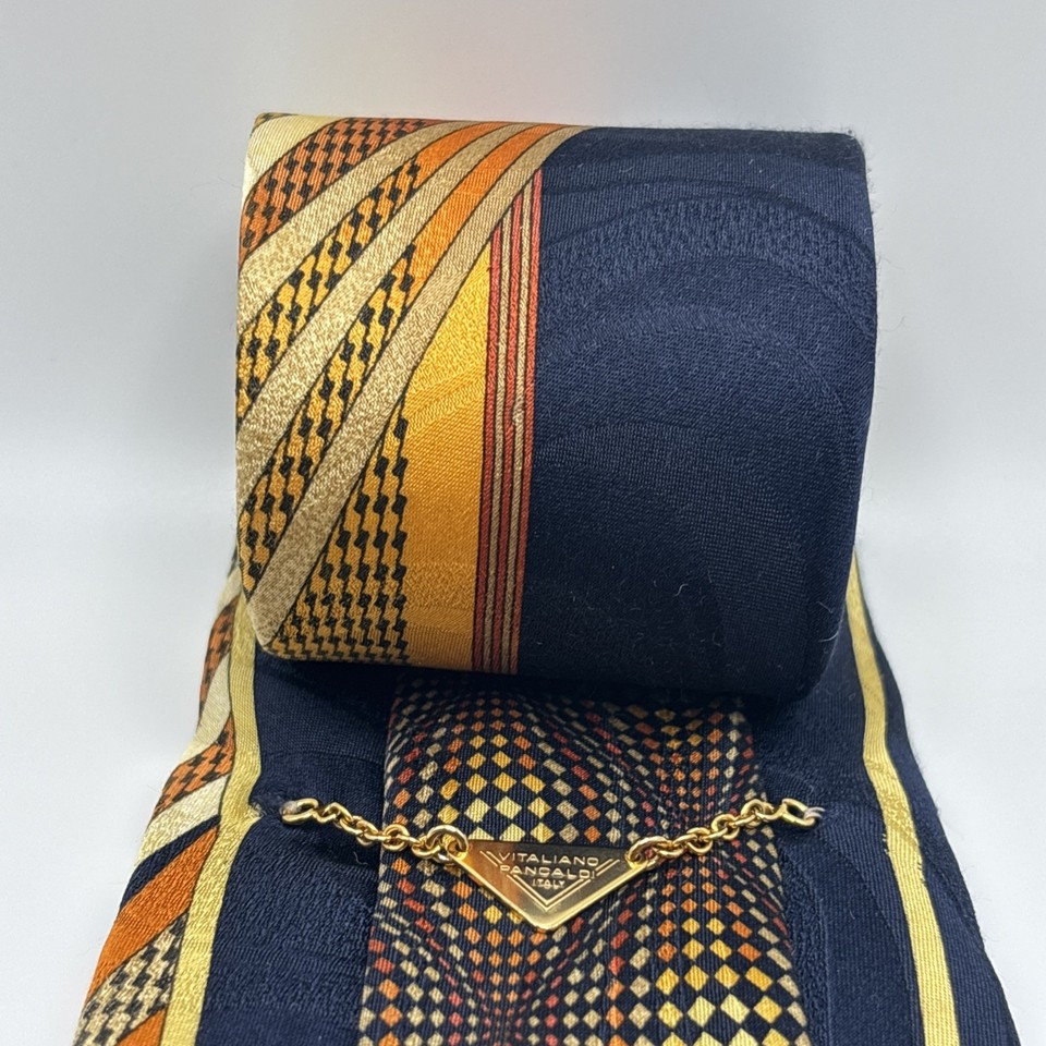 Vitaliano Pancaldi Italy Silk Tie Abstract Orange Gold Navy 62x4” Extra ...