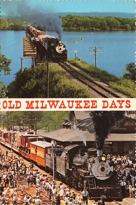 Postcard Trains Old Milwaukee Days WI Locomotive Railroad Station ...