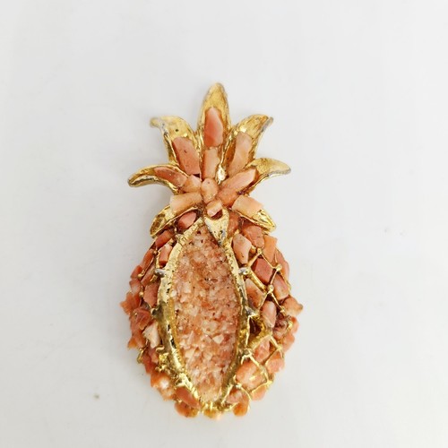 Pineapple Fruit Large Pendant Necklace Vtg Hawaii Coral Stones Chips ...