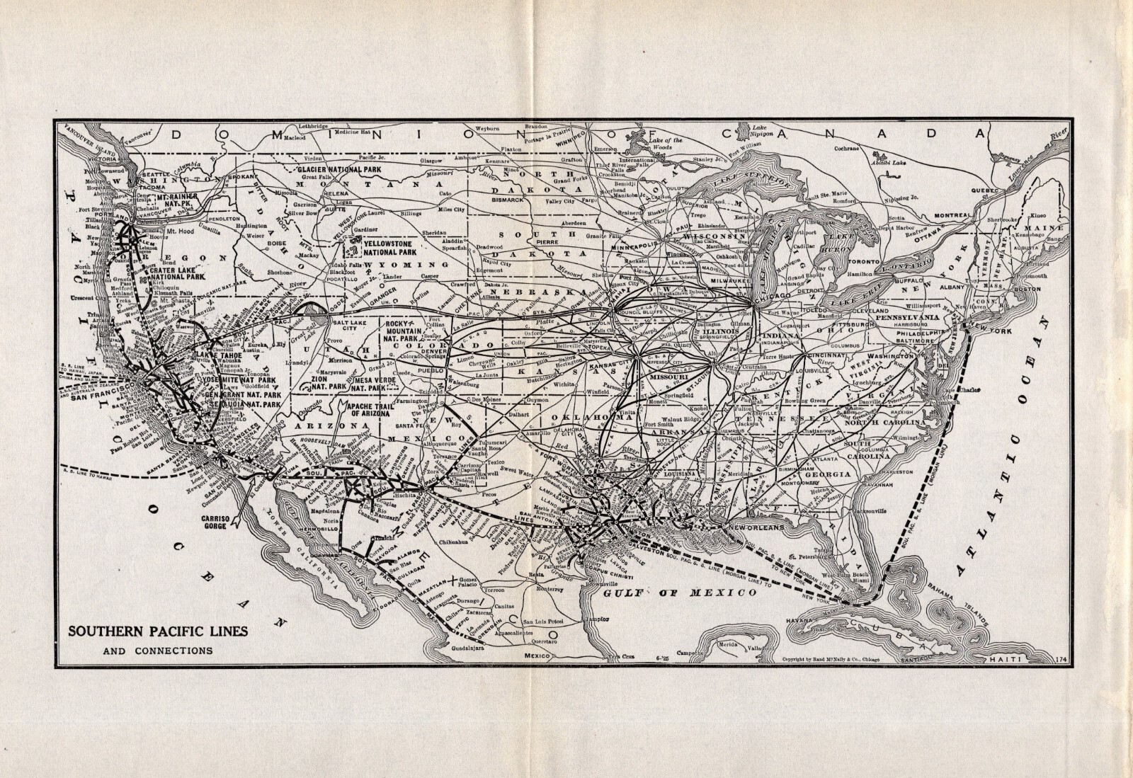 1925 Antique SOUTHERN PACIFIC RAILROAD Map Vintage Railway Map Wall ...