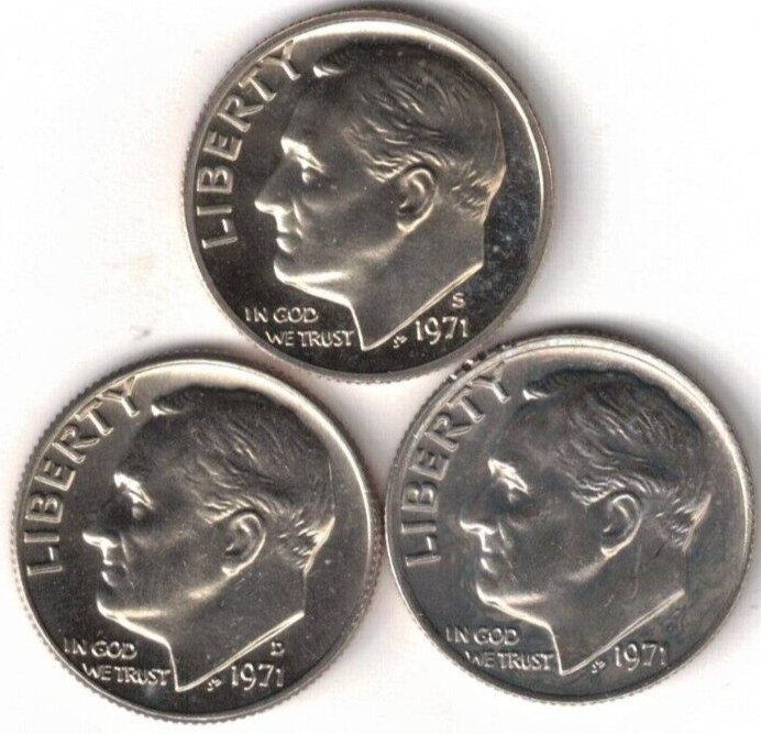 1971 Three Uncirculated Dime Types The San Francisco is From a Proof ...