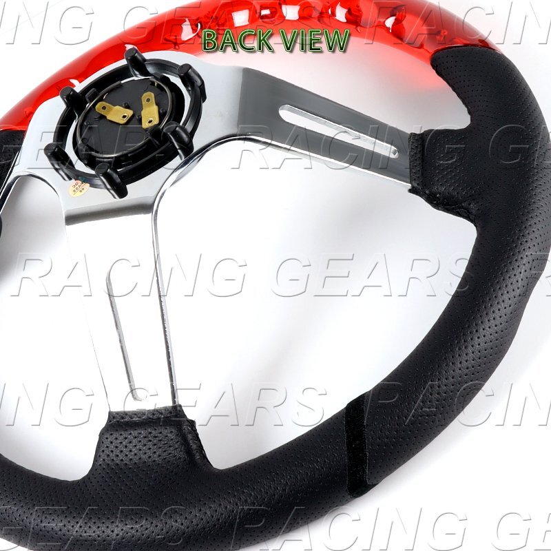 343MM RED CRYSTAL BUBBLE LEATHER 4" DEEP DISH CHROME 3-SPOKES STEERING ...