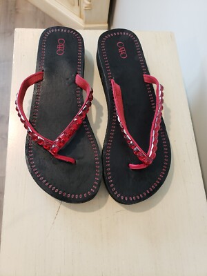 Cato Flip Flops Sandals Red Beaded Straps Approx Size 10 FREE SHIPPING ...