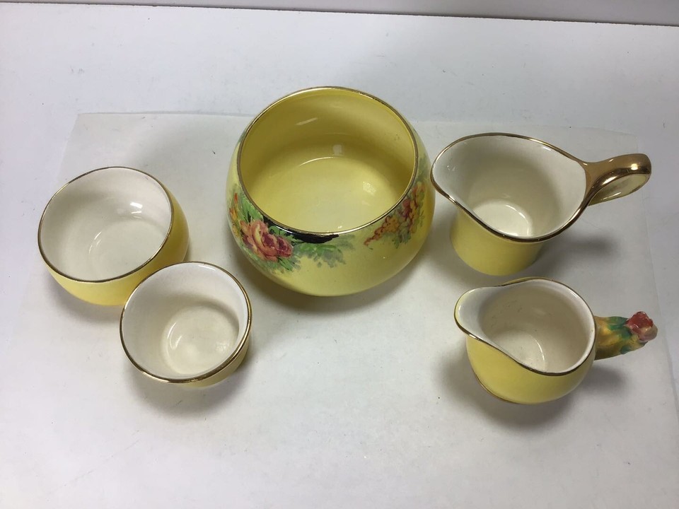 Vintage Antique Set of 5 Yellow Gold Royal Winton Margaret Rose ...