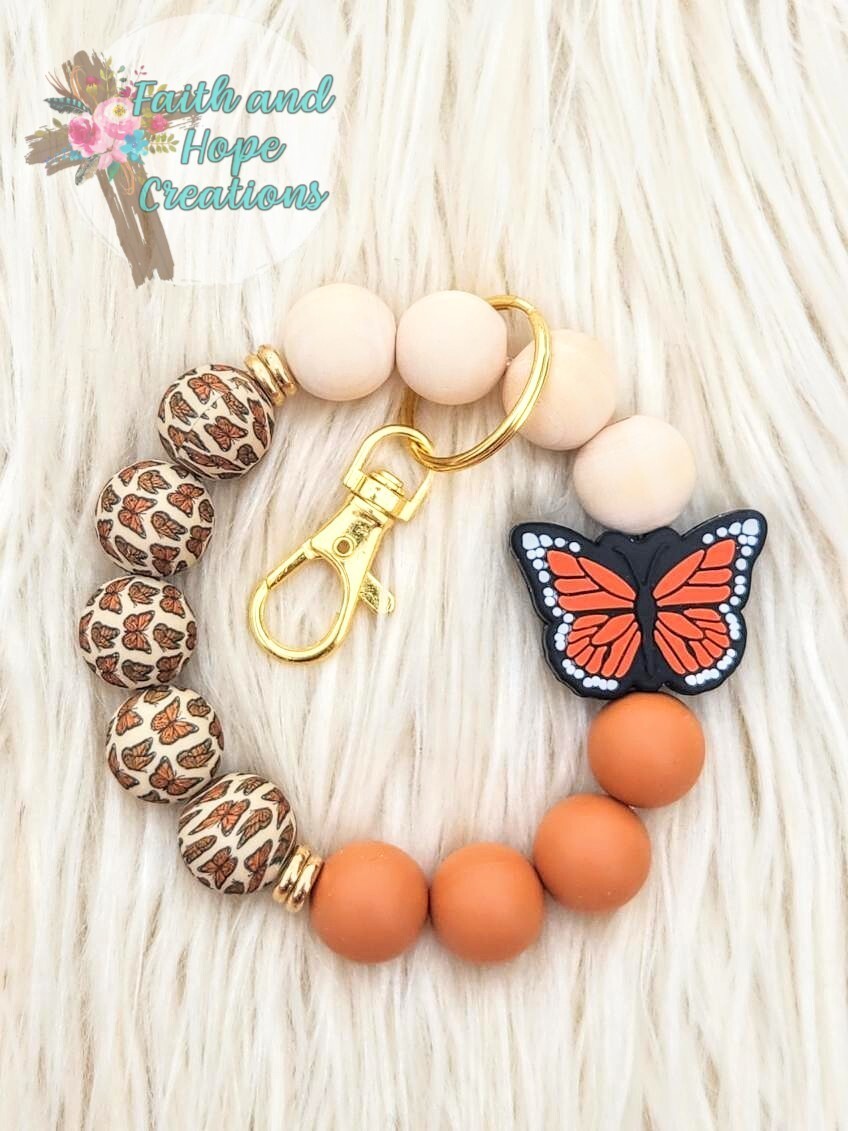 Butterfly Beaded Keychain Bracelet | eBay