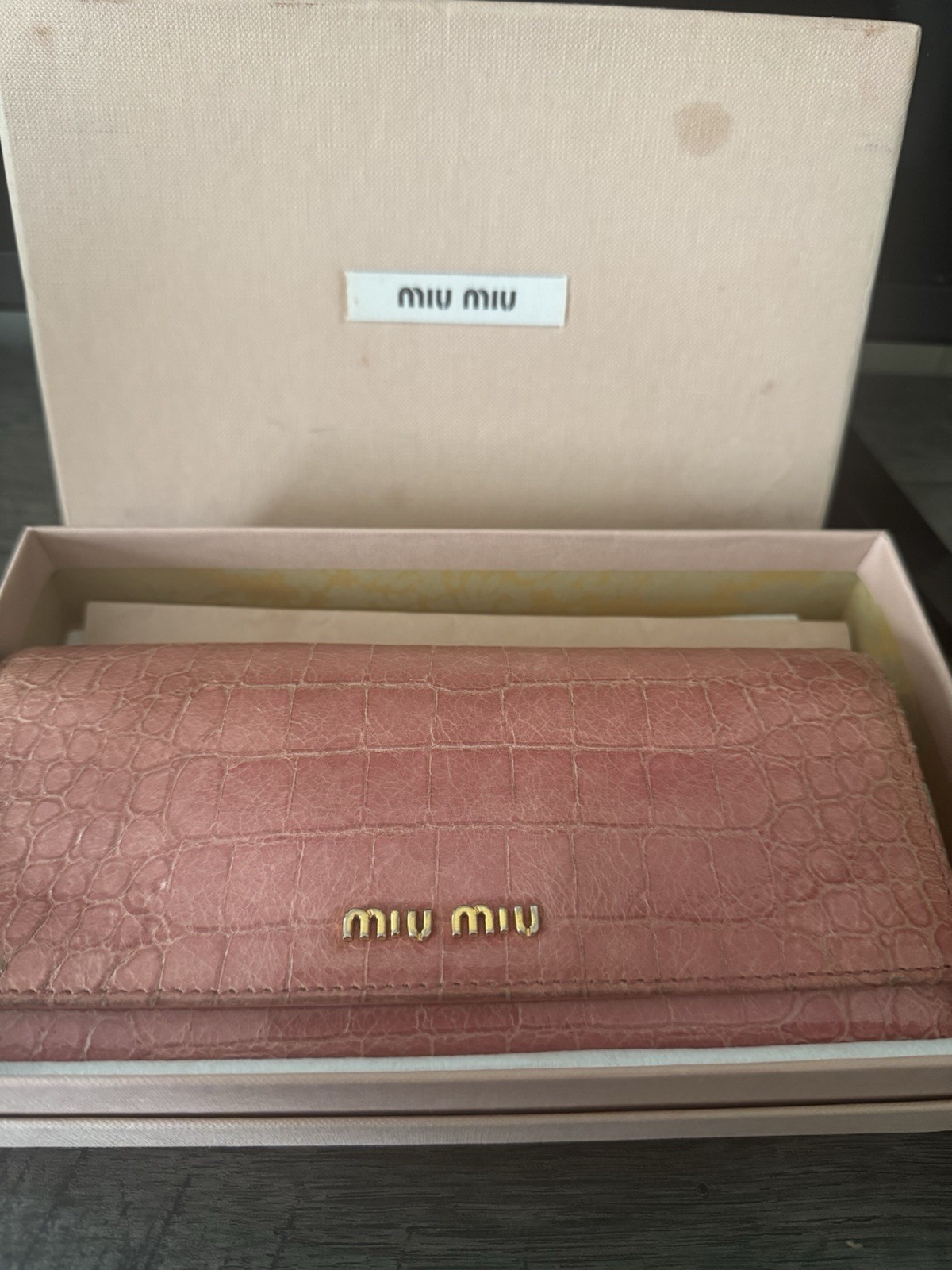 Authentic Miu Miu Peachy Pink Crocodile Pattern Leath… - Gem