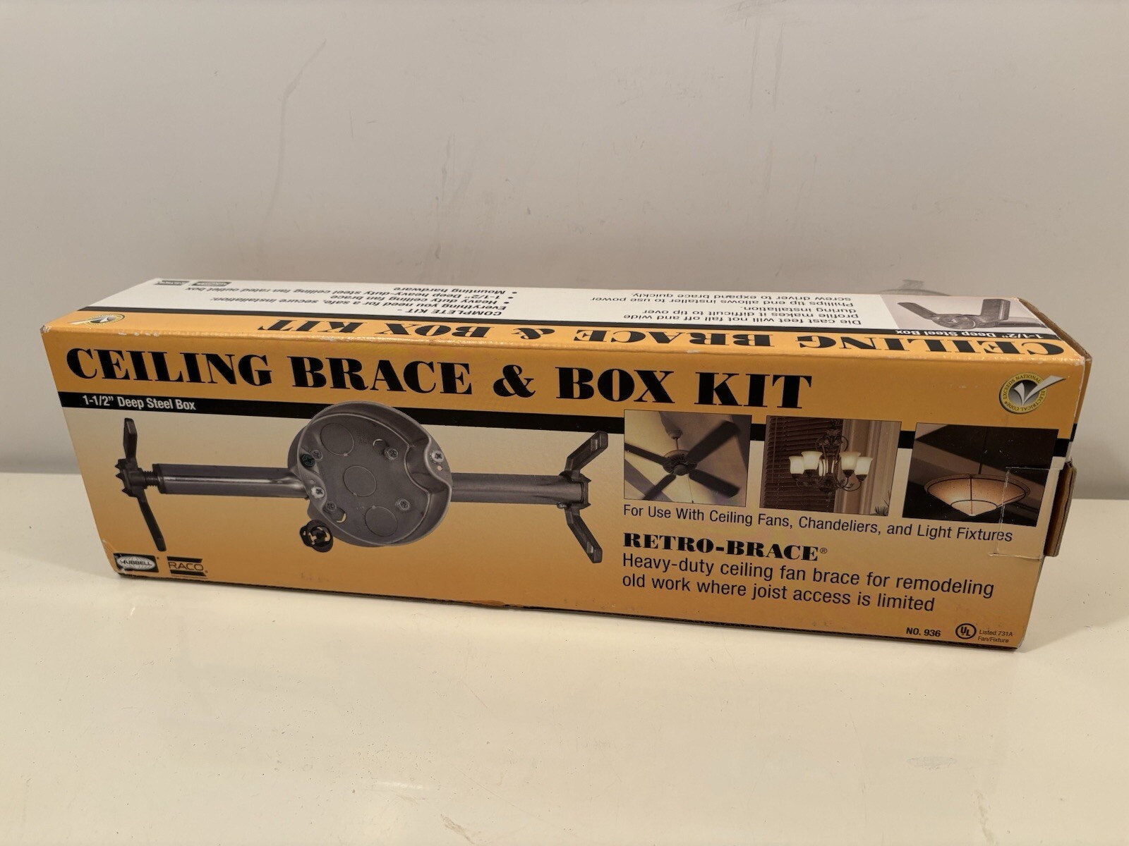 Hubbell Raco Retro Brace Ceiling Brace & Box Kit No. 936 NIB 1.5” Deep ...