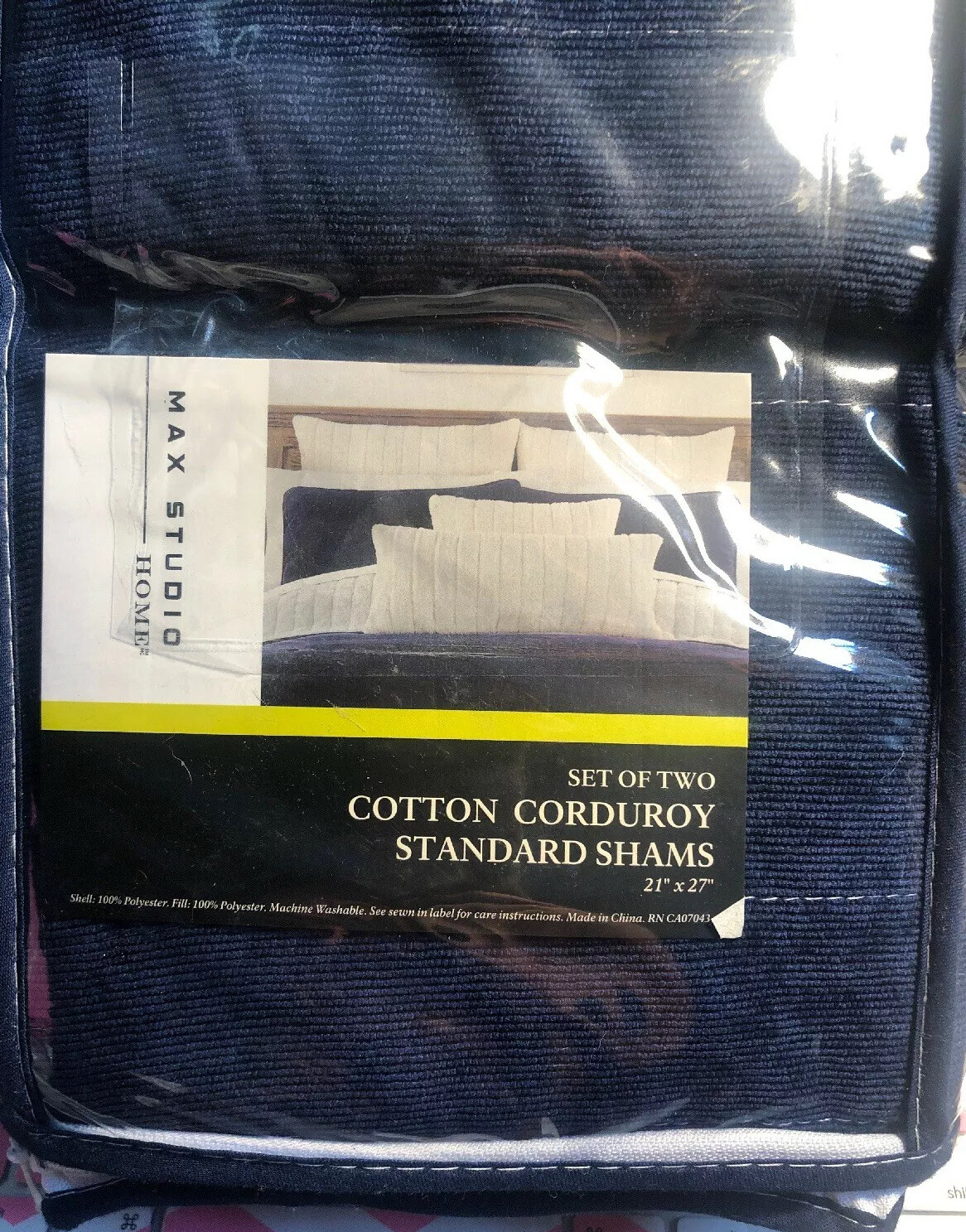 MAX STUDIO HOME Set of 2 Standard ~ Navy ~ Cotton Corduroy SHAMS 21" X ...