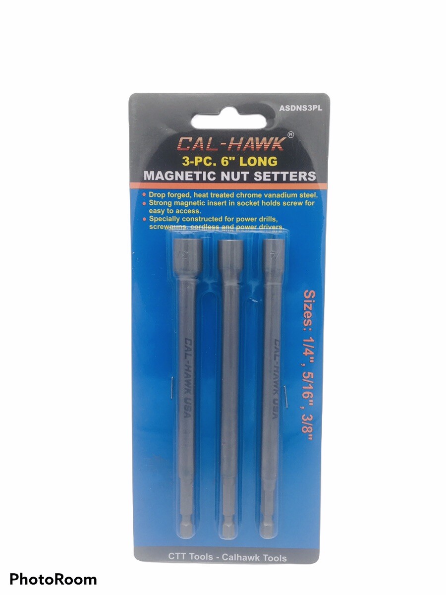 6" 3 Piece Long Magnetic Nut Setters 1/4", 5/16", 3/8" Hex Shaft | eBay