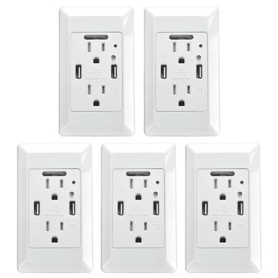5PK 15Amp 110V Power Outlet Receptacle with Dual USB Wall Charger ...