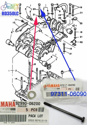 Yamaha RD350YPVS RZ350 RD350LC Engine Mounting Bolt + Washer NOS 97017 ...
