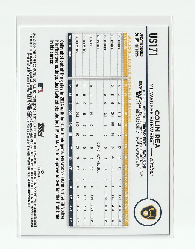 2024 Topps Update #US171 Colin Rea - Milwaukee Brewers | eBay UK