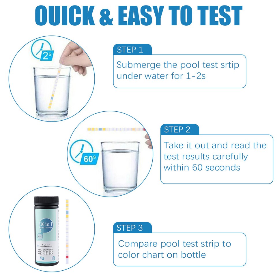 100/50pcs Chlorine Dip Test Strips SPA Hot Tub Swimming Pool PH Tester ...