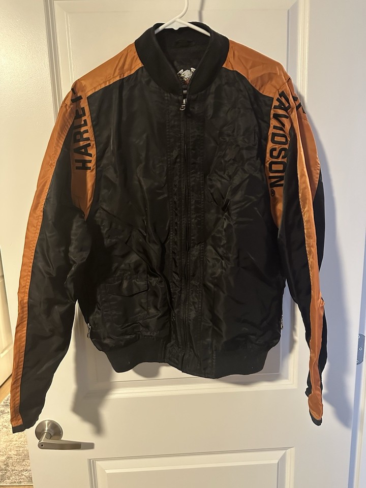 Harley-Davidson Jacket Mens Medium Black Orange Nylon Bar Shield Logo ...
