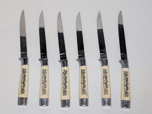 Set of 6 Vintage Ivory/Silver Color Inlay Steak Knives - Solingen ...