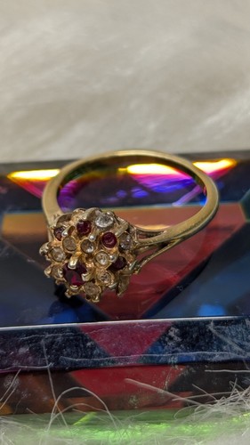 18k HGE Rhinestone Cocktail Ring Size 8 Heavy Gold Electroplate Red And ...