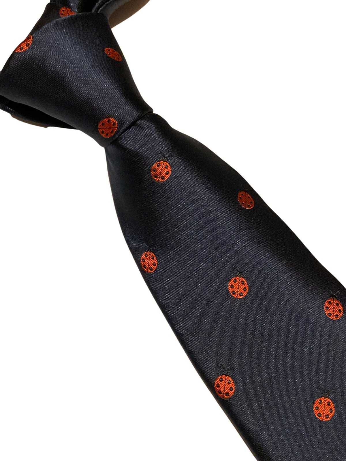 Frederick Thomas Designer Mens Tie - Dark Navy Blue - Red Ladybug ...