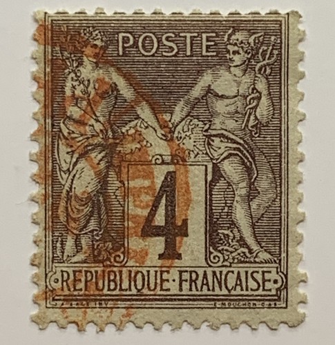 1877 FRANCE 4C STAMP WITH INTERESTING RED CANCEL | eBay