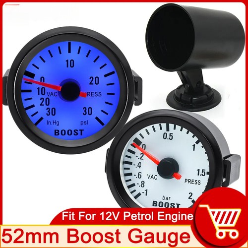 Universal 52mm Bar Blue Led Light Pressure Turbo Boost Gauge Meter with ...