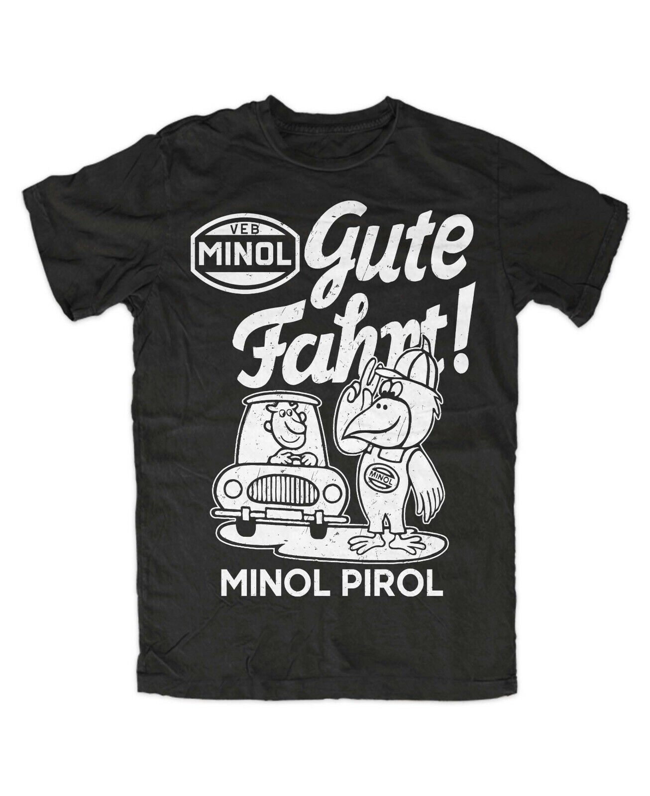 VEB MINOL PIROL T-Shirt Schwarz Ostalgie Retro DDR IFA Werbung Simson ...