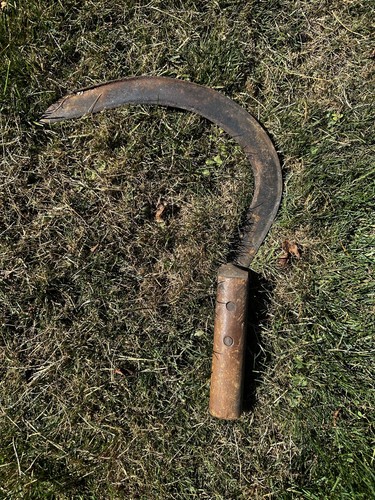 Antique Scythe Hand Sickle Rustic Cutting Farm Tool Wood Handle ...