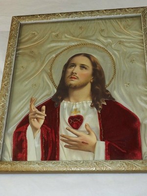 Wonderful Decoupage Christ The Redeemer in frame Velvet Satin Beads ...