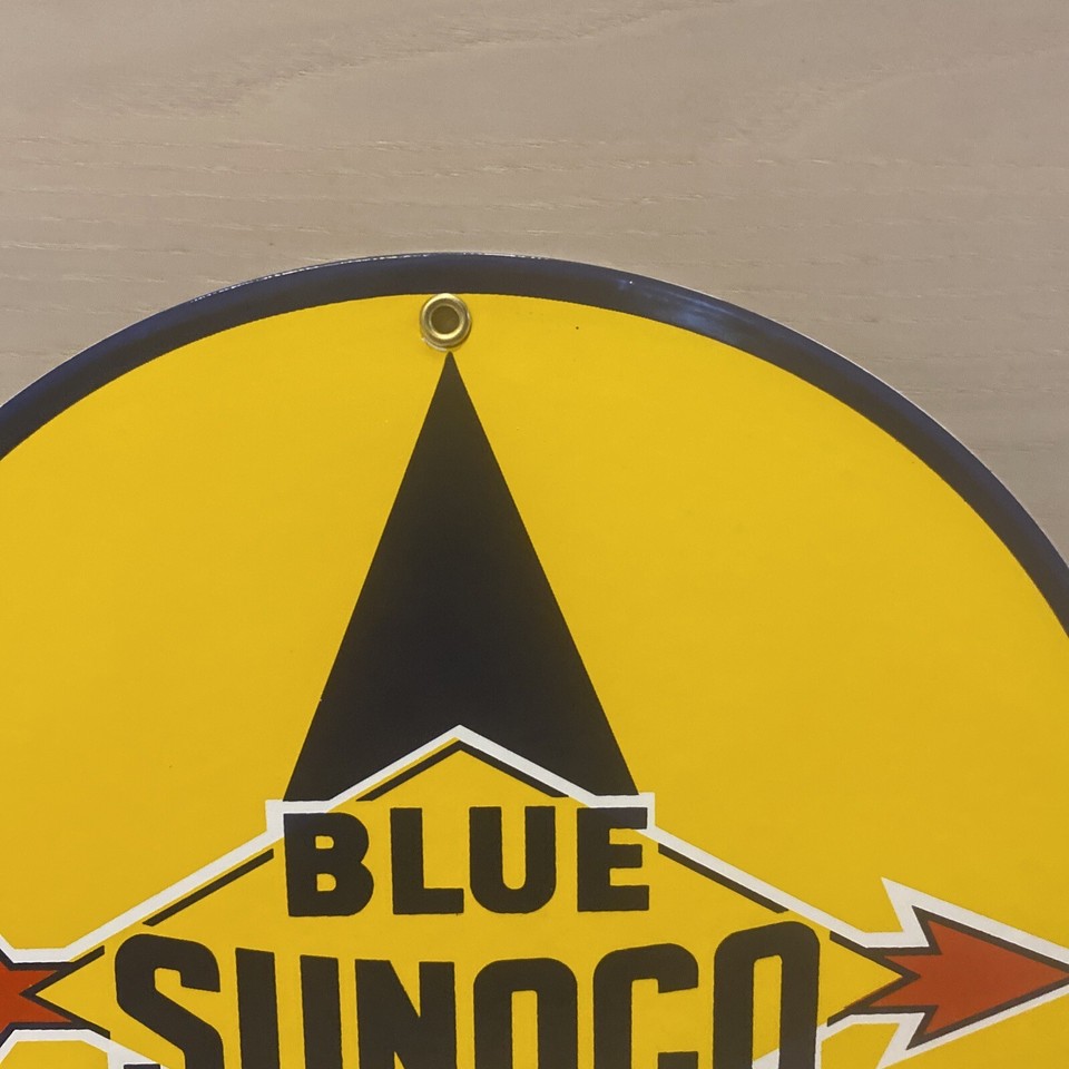 VINTAGE BLUE SUNOCO GASOLINE PORCELAIN SIGN DEALERSHIP GAS STATION ...