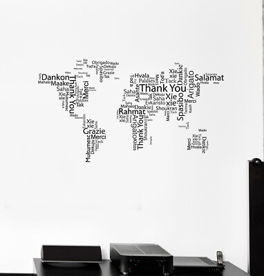 Vinyl Wall Decal World Map Thank You Words Cloud Office Space Stickers ...