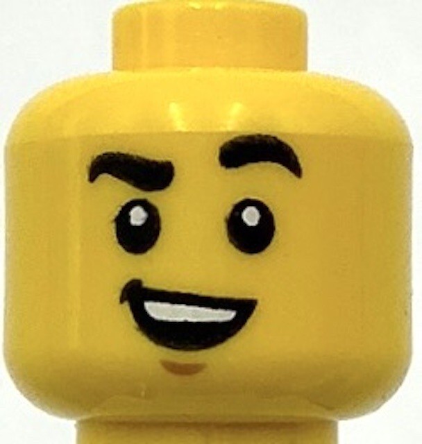 Lego New Yellow Minifigure Head Dual Sided Black Eyebrows Smile with ...