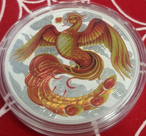 2022 Australia Chinese Myths & Legends 🐔1 Oz Red Gold Color Phoenix ...