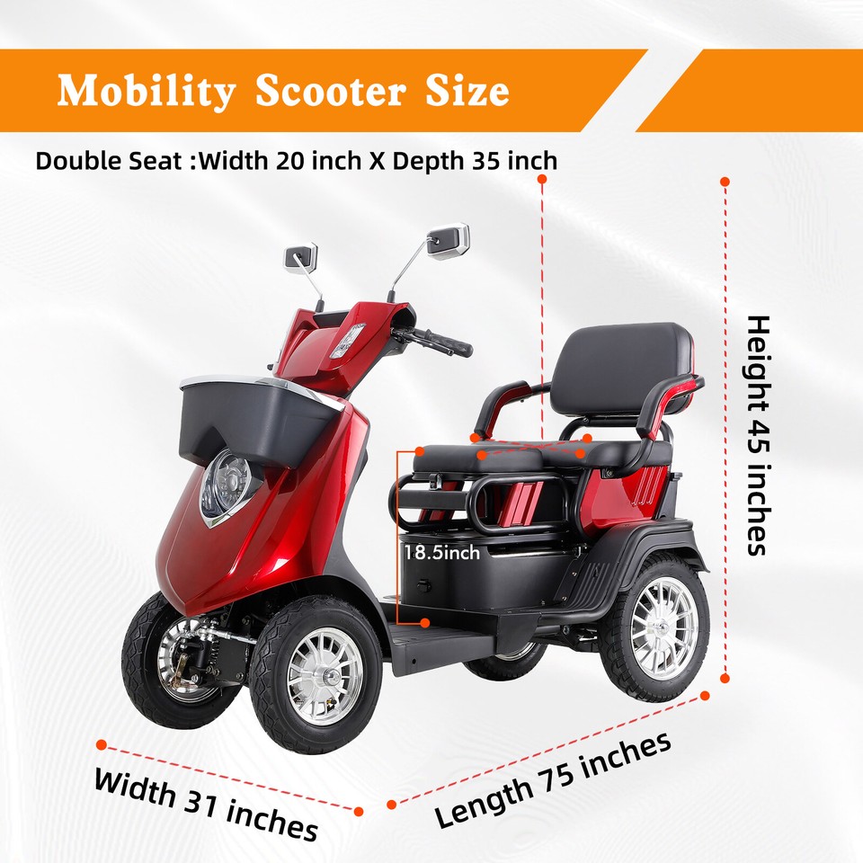 1000W 4-Wheel Heavy Duty Adjustable 2-Seat Electric Power Mobility ...