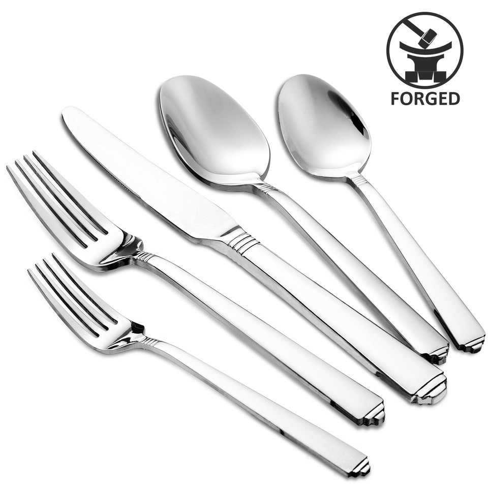 20PCS FORGED Silverware Set for 4 Stainless Steel Kitchen Flatware ...