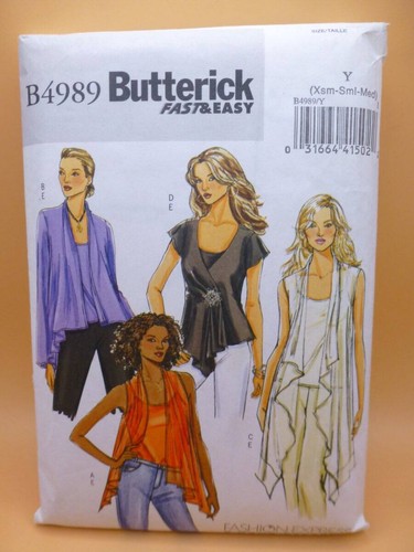 BUTTERICK B4989 MISSES' WATERFALL-CASCADE TOPS+CAMI SZ XS+S+M SEWING ...