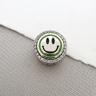 Authentic 925 Pandora Sterling Silver Smiling Face Emoji CZ Charm Bead ...