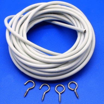 5M LONG NET CURTAIN WIRE Metal Line Cable Window Netting White 500cm ...
