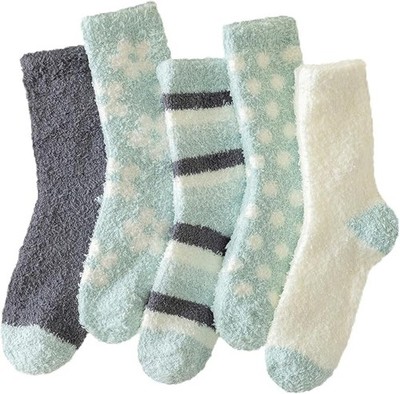 5pack Fuzzy Socks Thermal Fluffy Bed Socks Seamless Y-Shape Warm Toasty ...