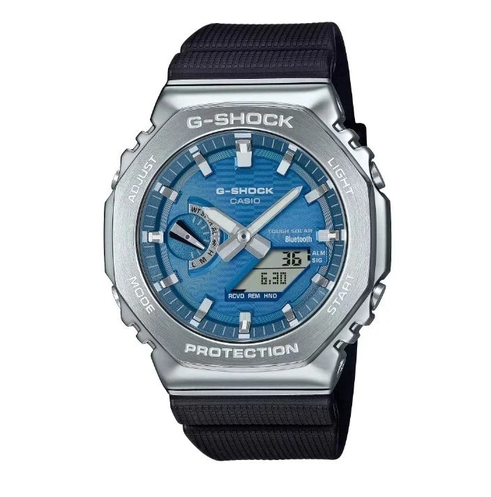 Casio G-Shock GBM2100A-2B Stainless Steel IP Bezel Blue Dial Black Band ...