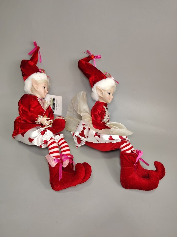 2 Cynthia Rowley Valentine Day Pixie Elf Dolls Shelf Sitters Whimsical ...