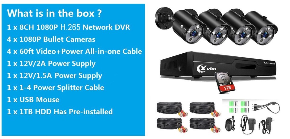 XVIM 1080P HD Outdoor Home Security Camera System 8CH DVR Night Vision ...