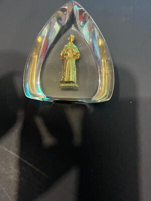 VINTAGE acrylic paper weight statue St. Anthony by Creed 3 inches tall ...