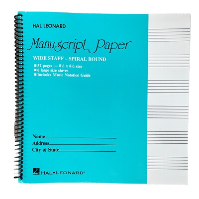 Manuscript Paper Wide Staff Spiral Bound 8.5 x 8.5” 6 Large Stave Hal ...