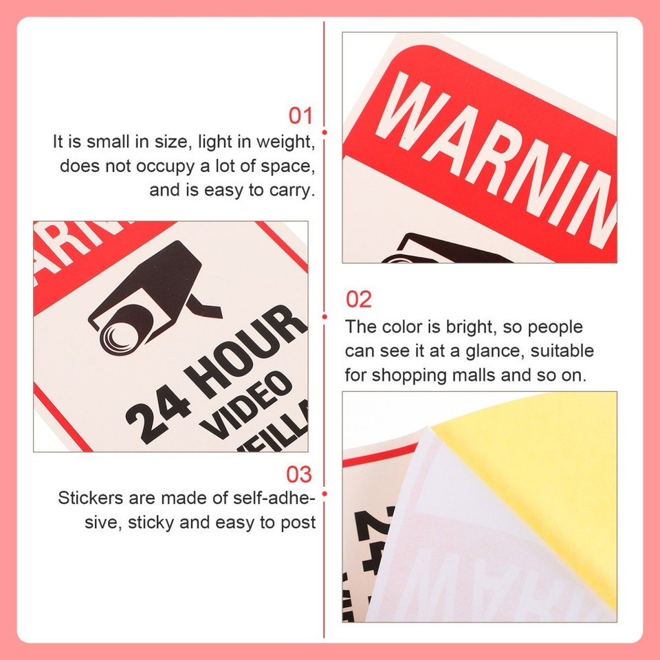 50 Sheets Indoor Warning Stickers Security Camera Surveillance Signs ...